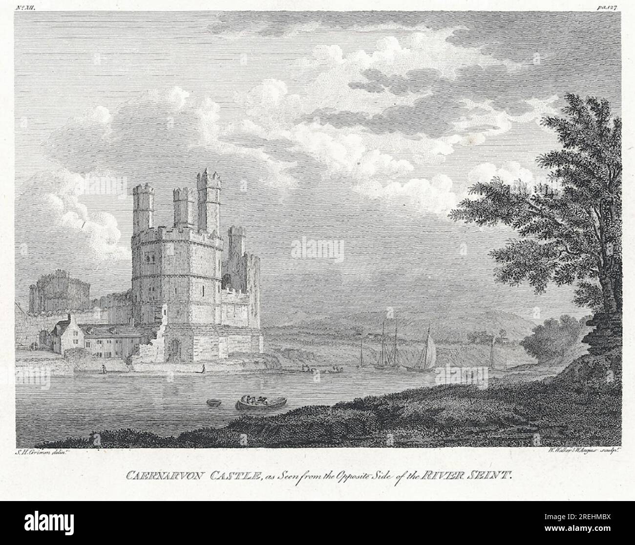 Caernarvon Castle, as seen from the Opposite Side of the River Seint ...