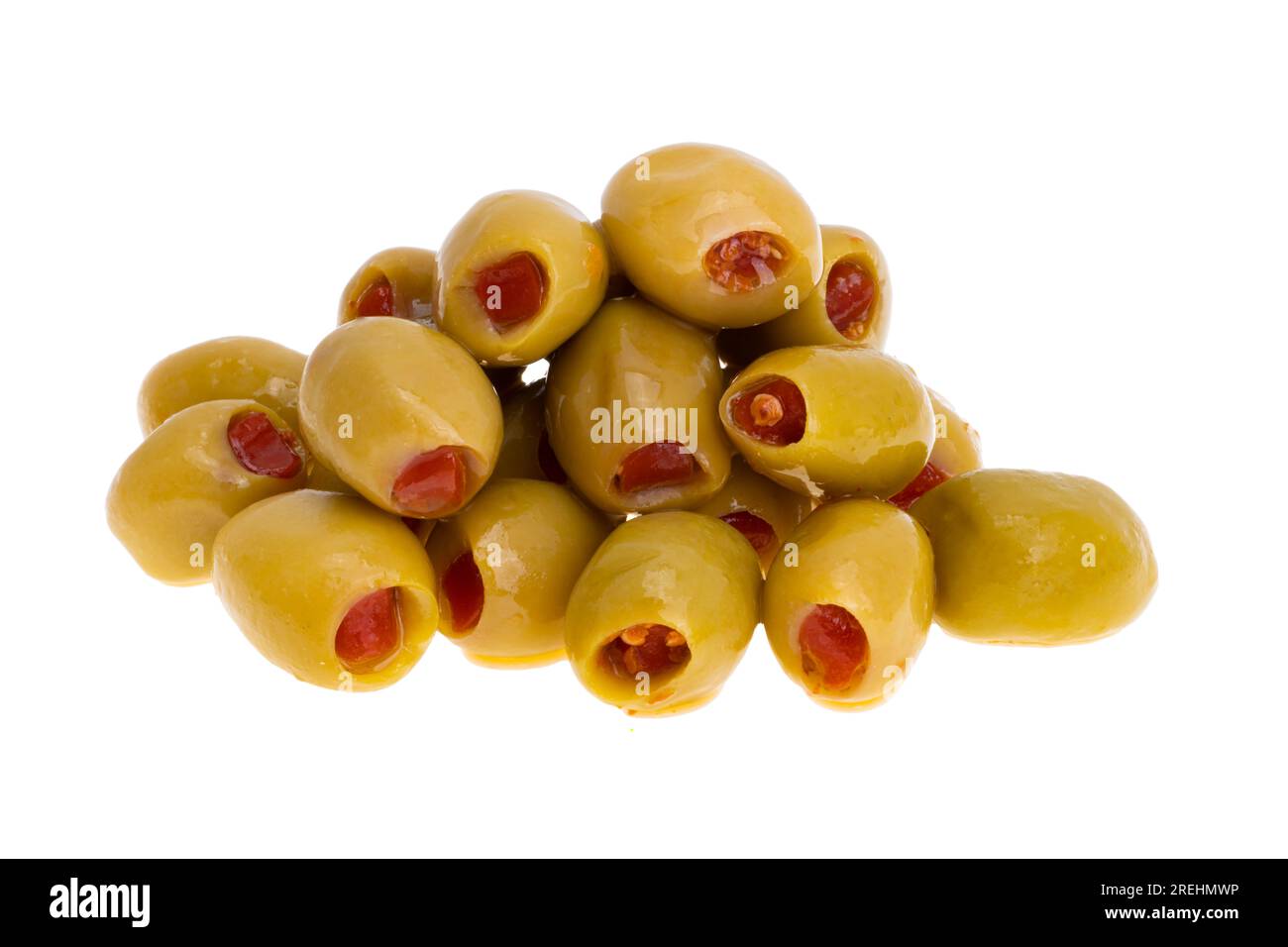 stuffed olives with pepper isolated on white background Stock Photo - Alamy