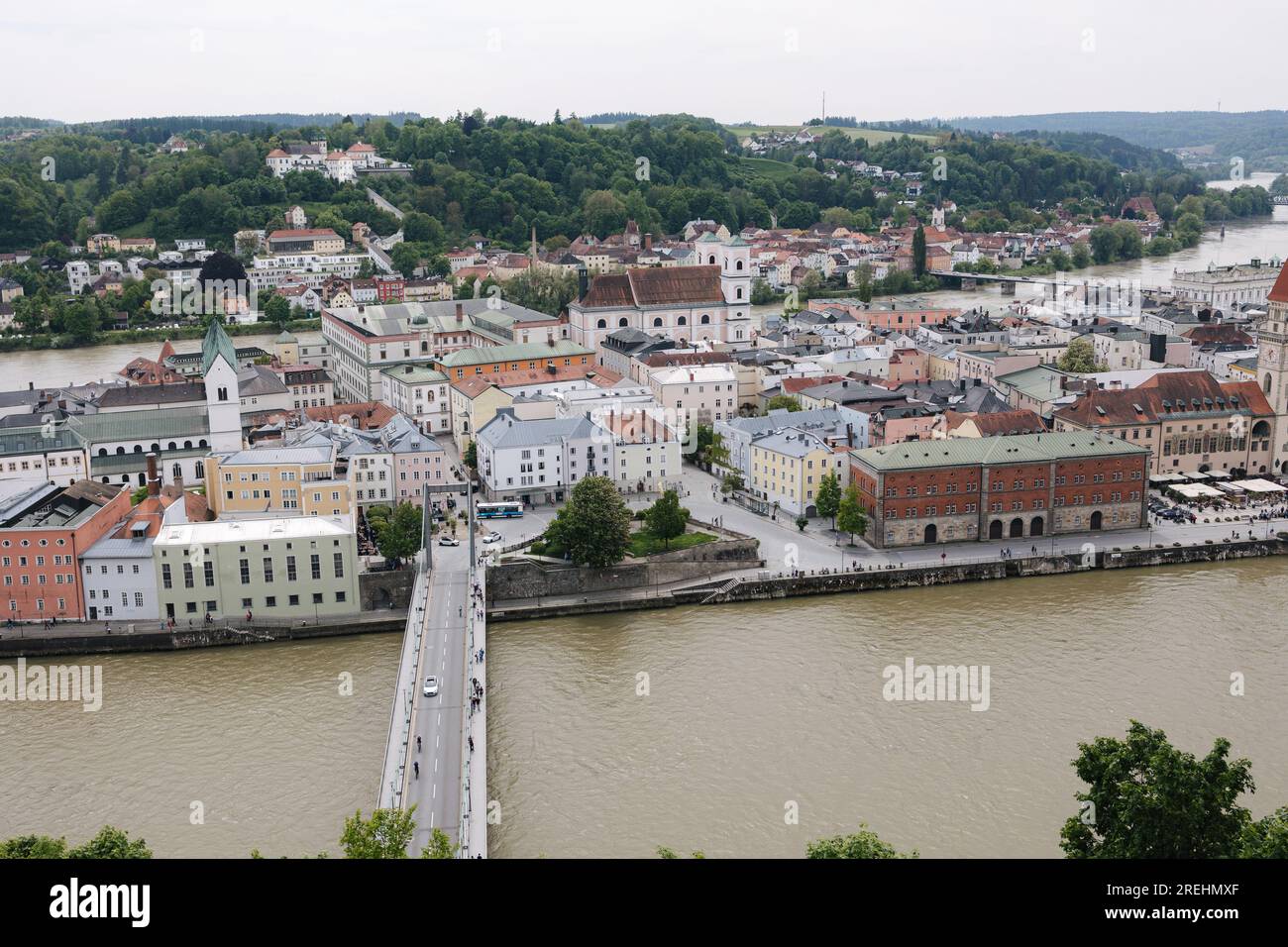 The beautiful ancient city is surrounded by two rivers. View of the ...