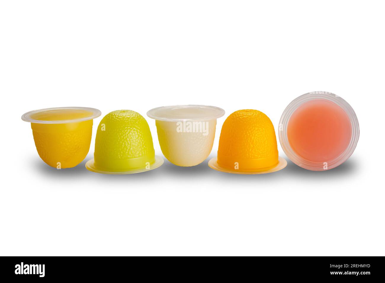 Row of colorful fruity jelly isolated on white background with clipping ...