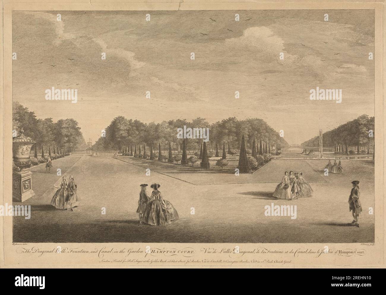 The Diagonal Walk, fountain and canal in the Garden of Hampton Court by ...