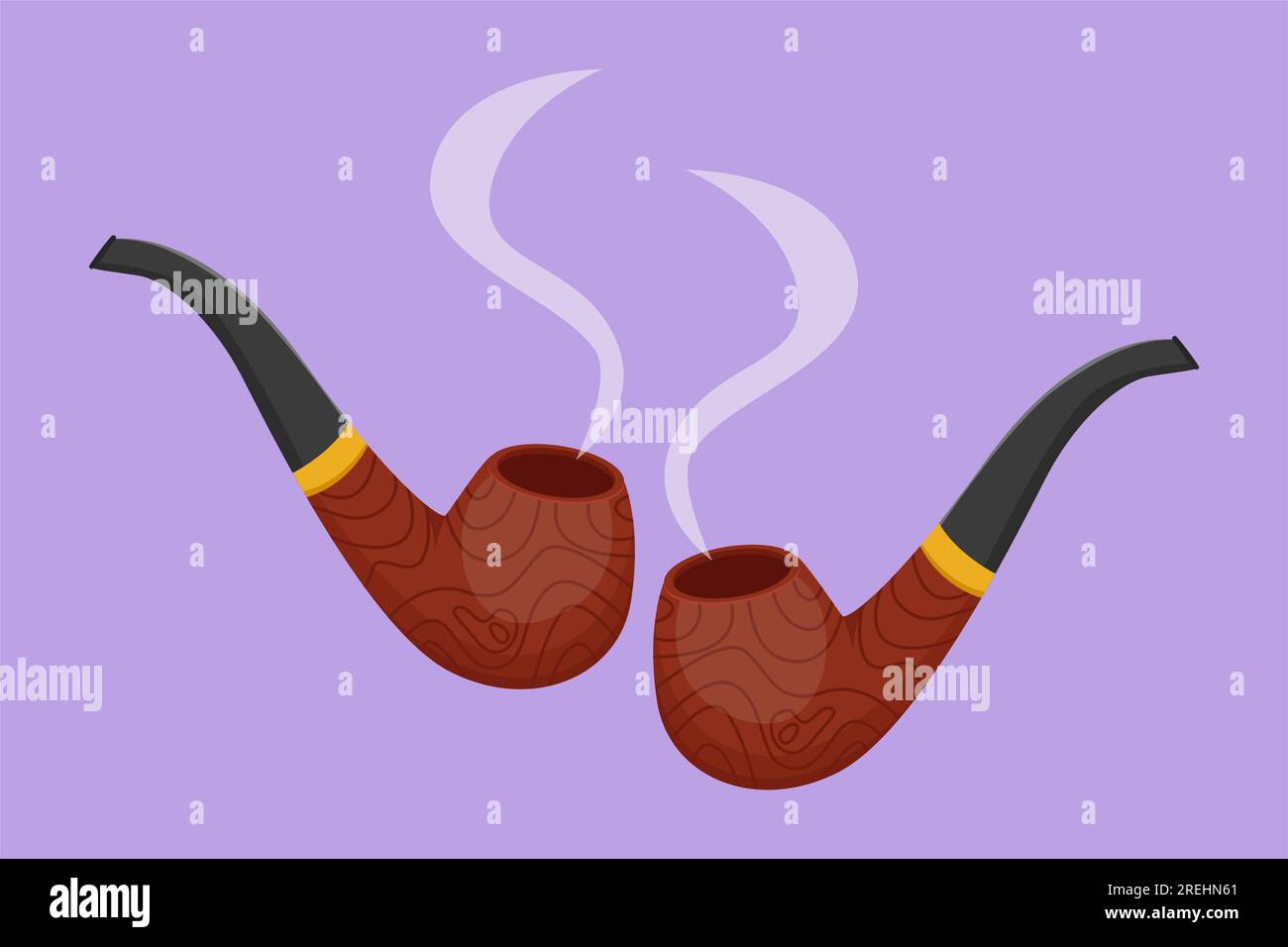 Cartoon flat style drawing smoking pipe with smoke template logo label ...