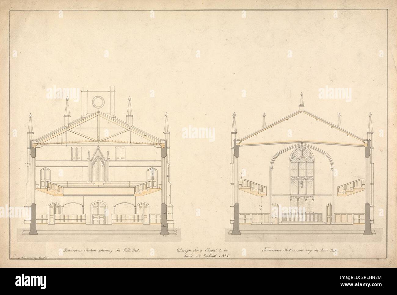 Design for a Chapel at Enfield: Transverse Sections of the East and ...