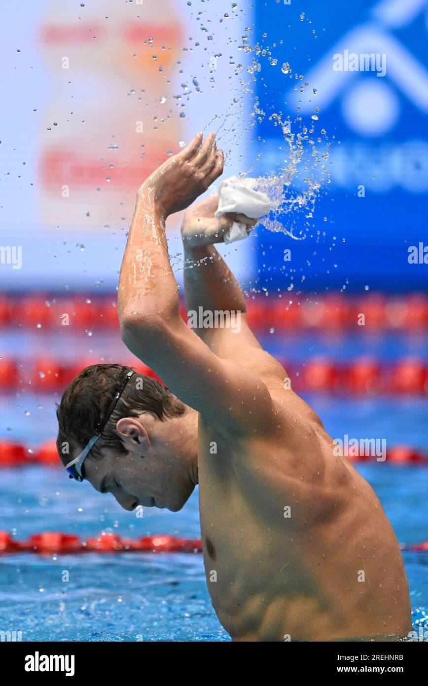 Fukuoka, Japan. 28th July, 2023. Hubert Kos of Hungary celebrates after ...