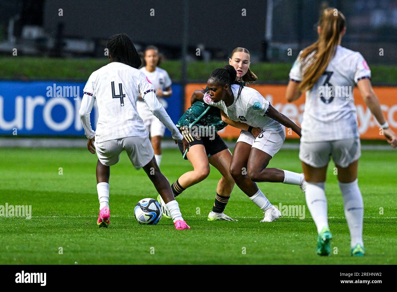 Tubize, Belgium. 27th July, 2023. Kysha Sylla (6) of France pictured during a female soccer game ...