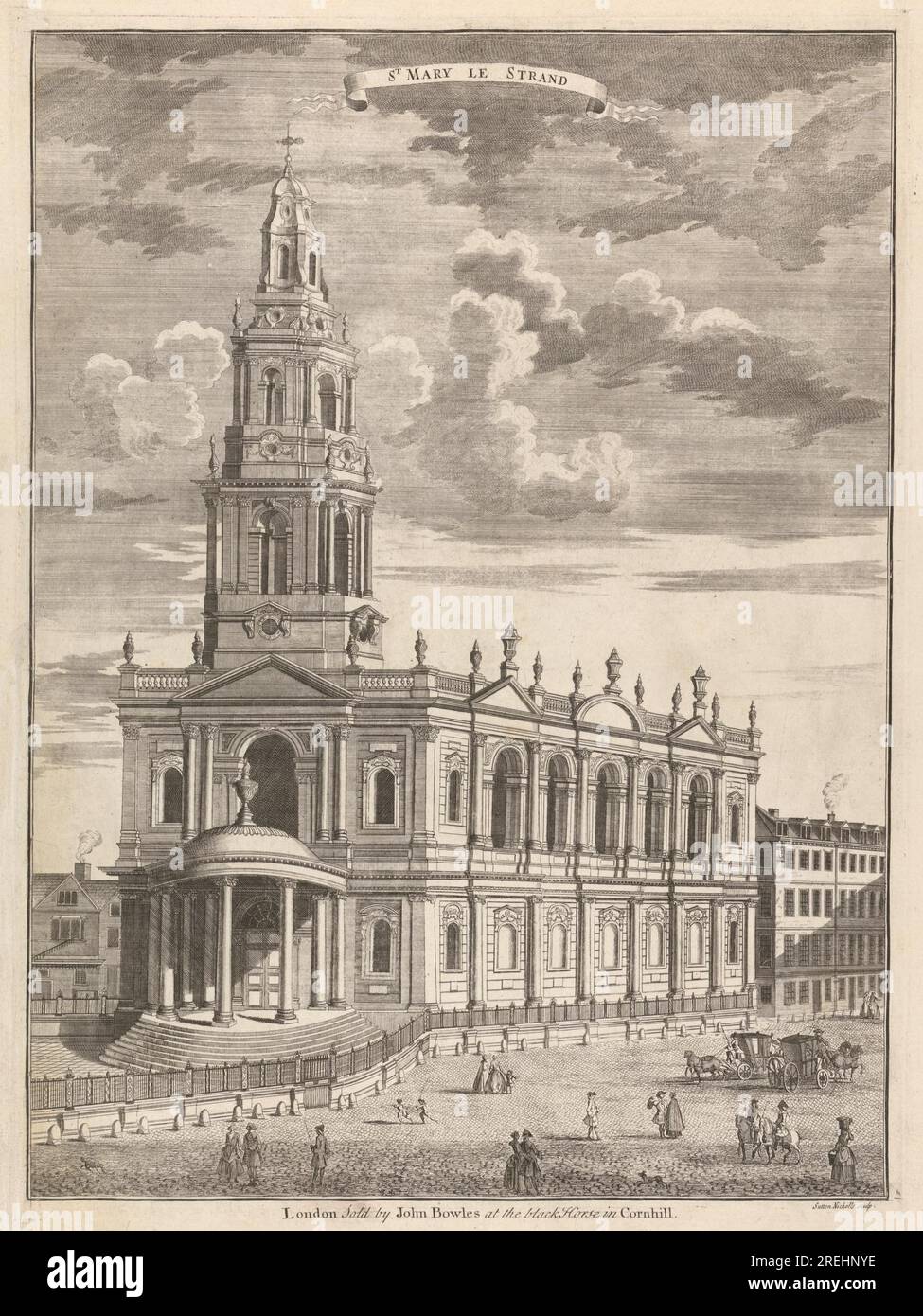 St. Mary le Strand between 1731 and 1748 by Sutton Nicholls Stock Photo ...