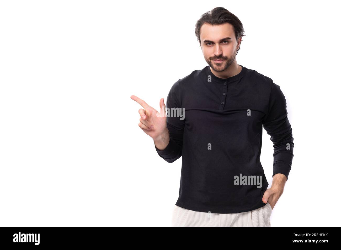 young smart brunette European manly man in a black jacket Stock Photo ...