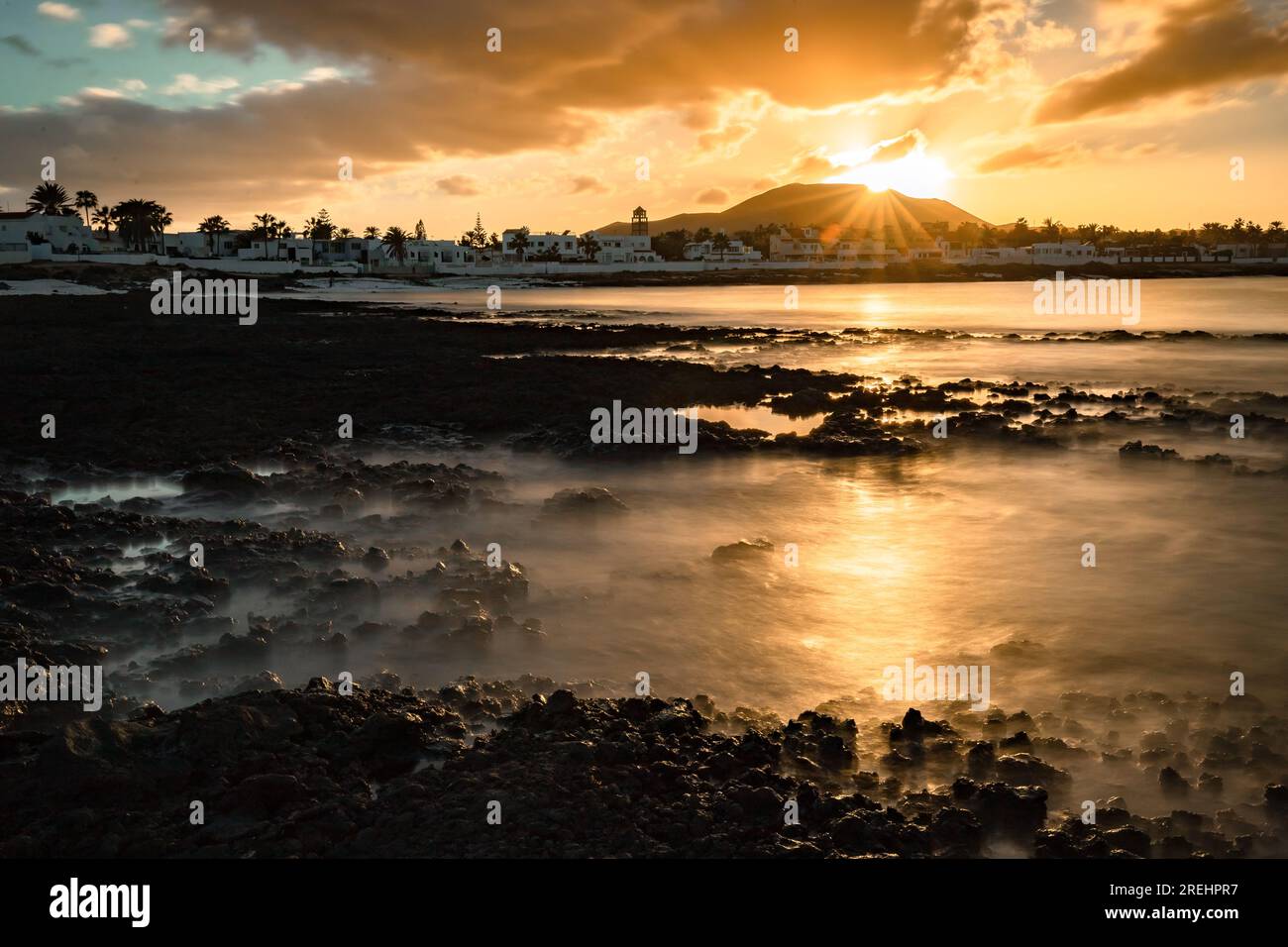 Sunset at Playa Vista Lobos, long exposure at the sea, lava beach ...