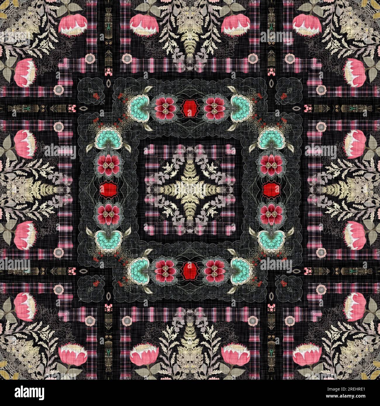 Boho folkloric flower pattern with a gypsy retro style. Repeatable ...