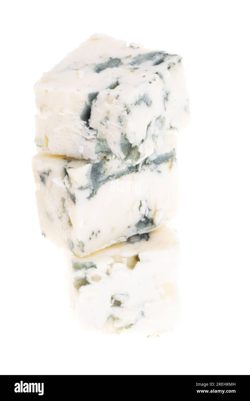 blue cheese cubes isolated on white background Stock Photo - Alamy