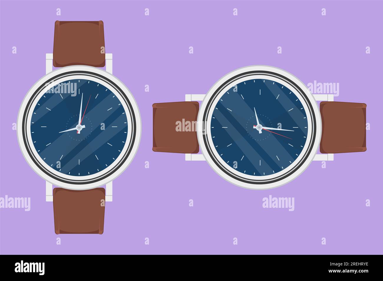 Graphic flat design drawing stylized luxury steel watch with black ...