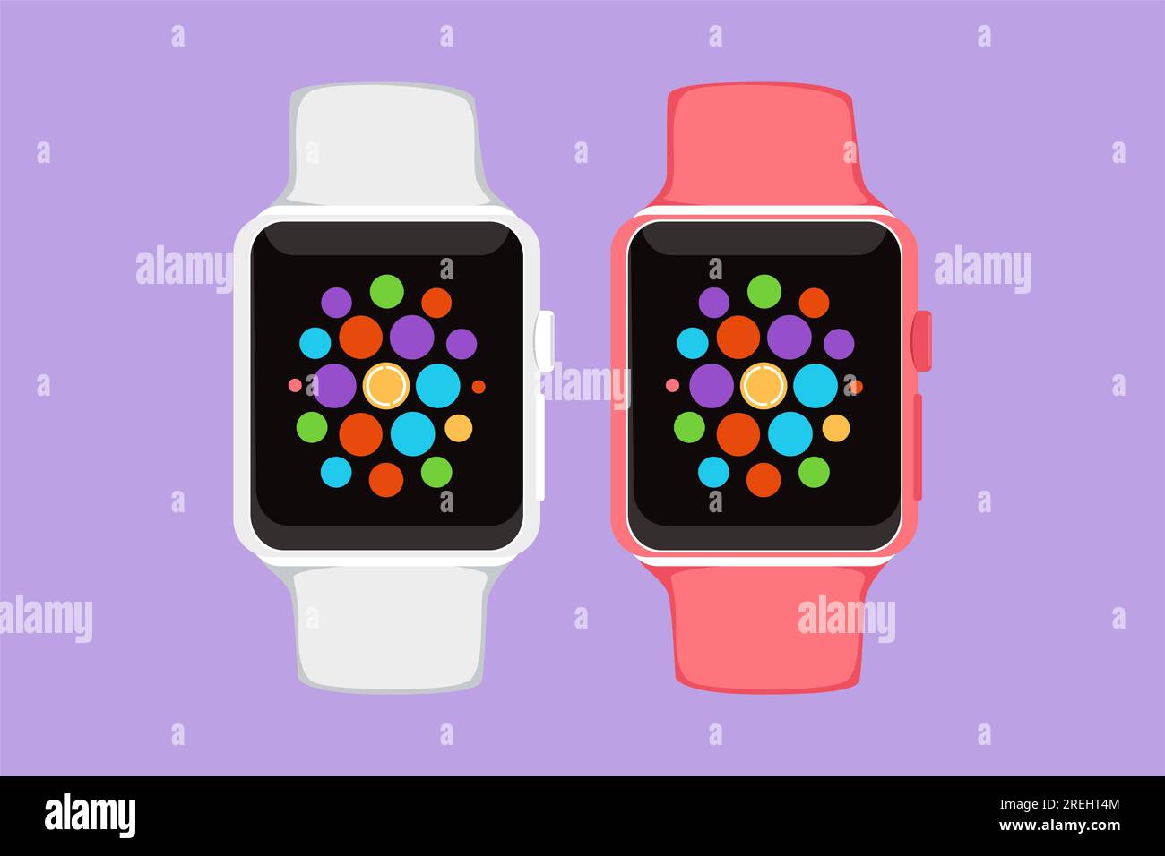 Cartoon flat style drawing stylized smart watch device display with app ...