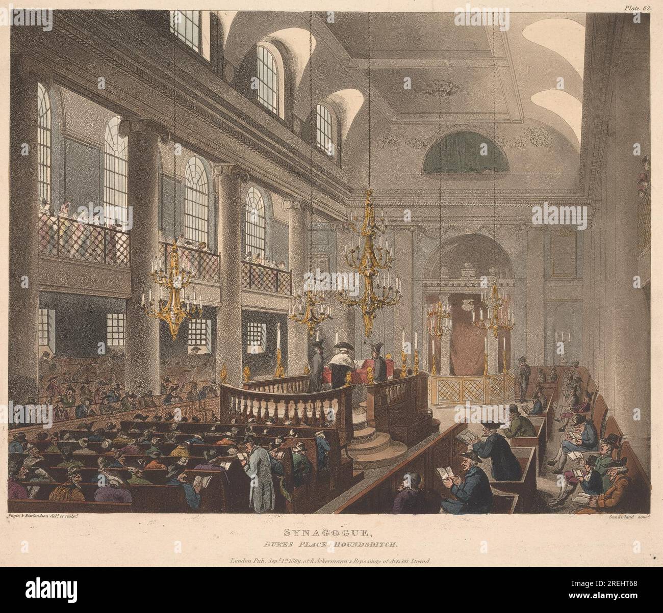 Synagogue, Duke's Place, Houndsditch 1809 by Thomas Sunderland Stock ...