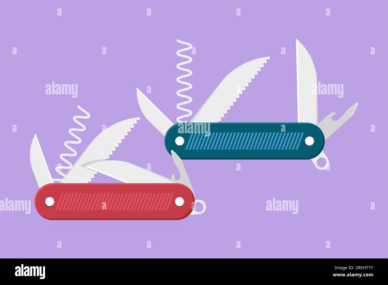 Graphic flat design drawing multi purpose pocket knife for outdoor ...