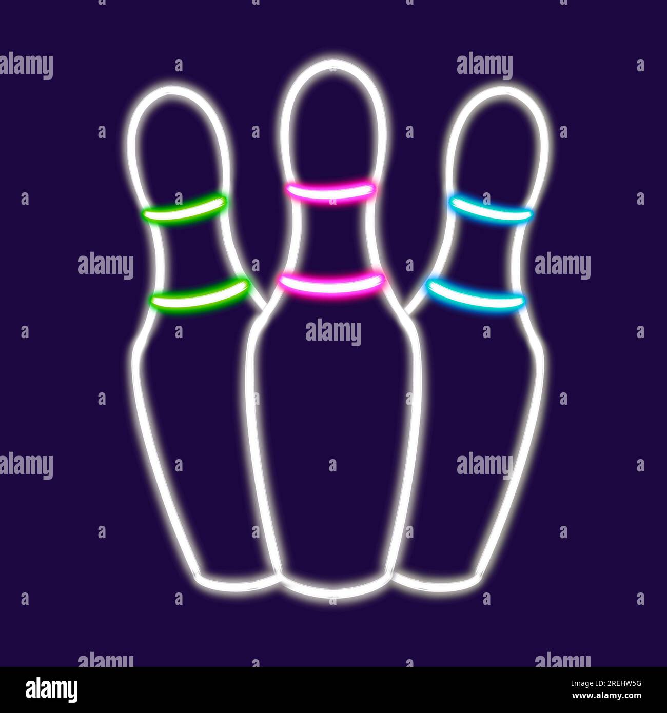 bowling pins glowing desktop icon, bowling neon sticker, neon figure ...