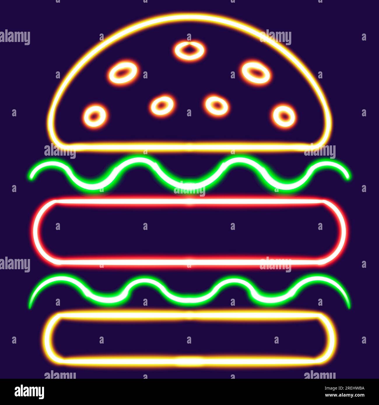 burger glowing desktop icon, burger neon sticker, neon figure, glowing ...