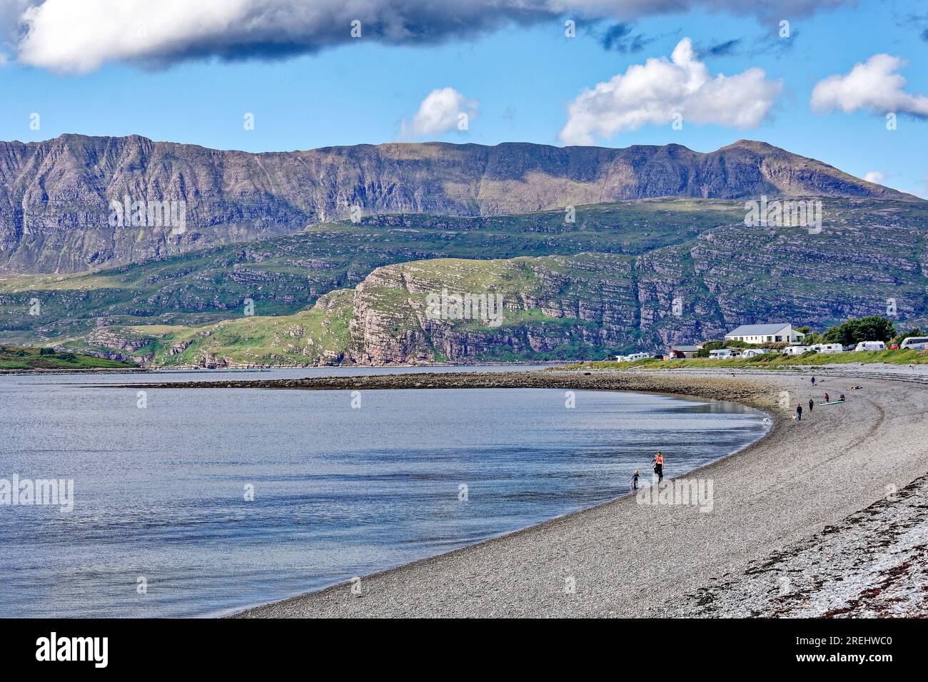 Ardmair Bay and Loch Kanaird. Scotland blue sky in summer the pebble ...