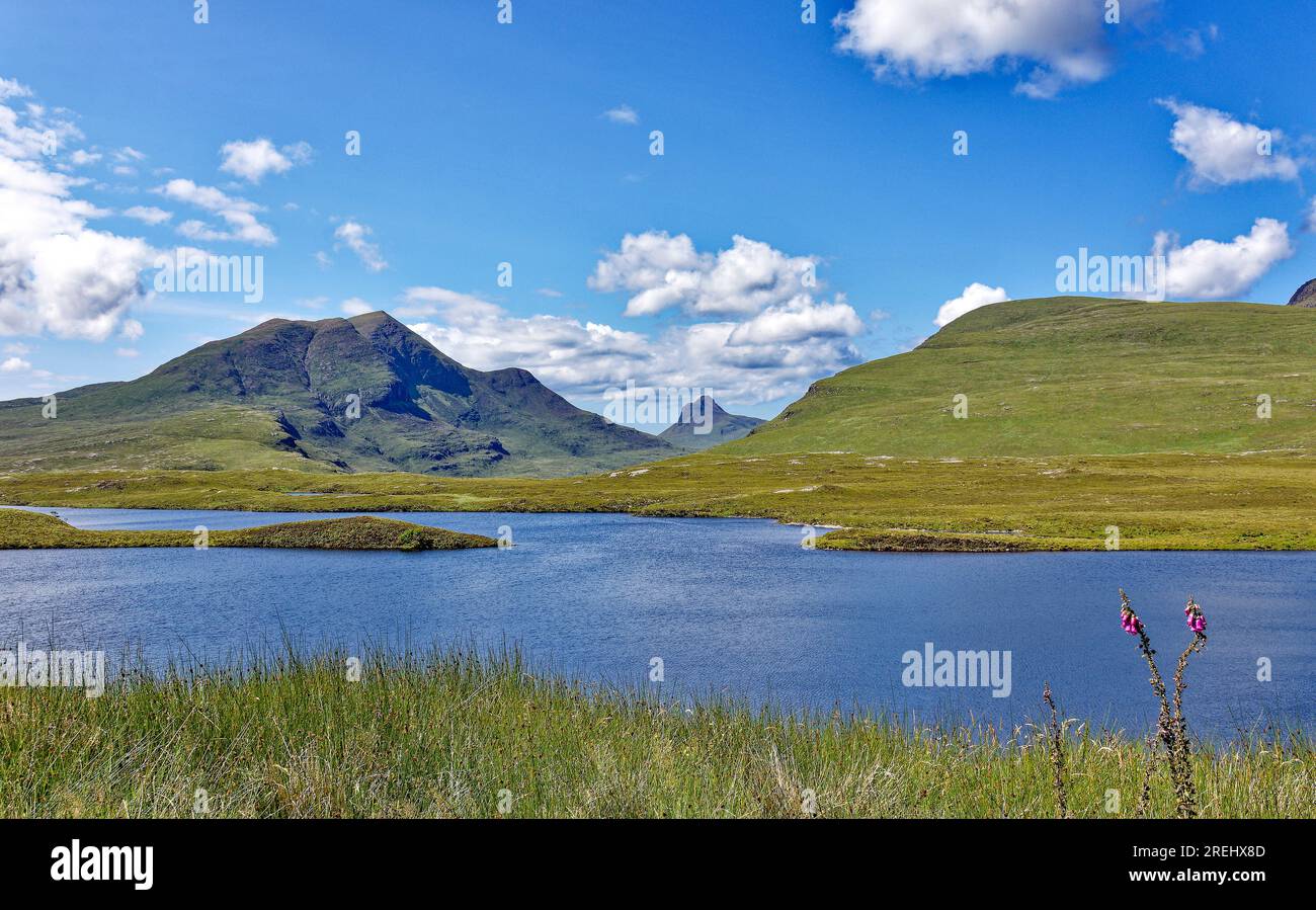 Knockan Crag West Highlands Geopark Scotland summer view across Lochan ...