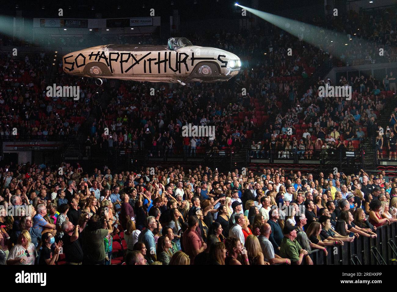 July 26, 2023, San Diego, California, USA: A flying drone car hovers ...