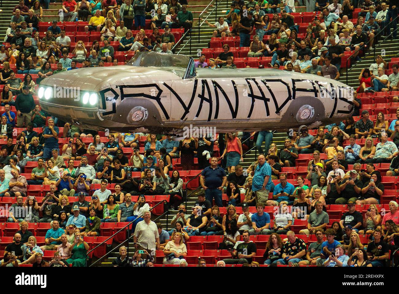 July 26, 2023, San Diego, California, USA: A flying drone car hovers ...