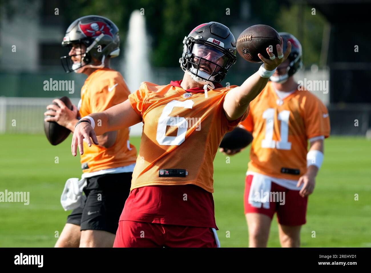 Tampa Bay Buccaneers quarterback Baker Mayfield (6) makes a catch ...