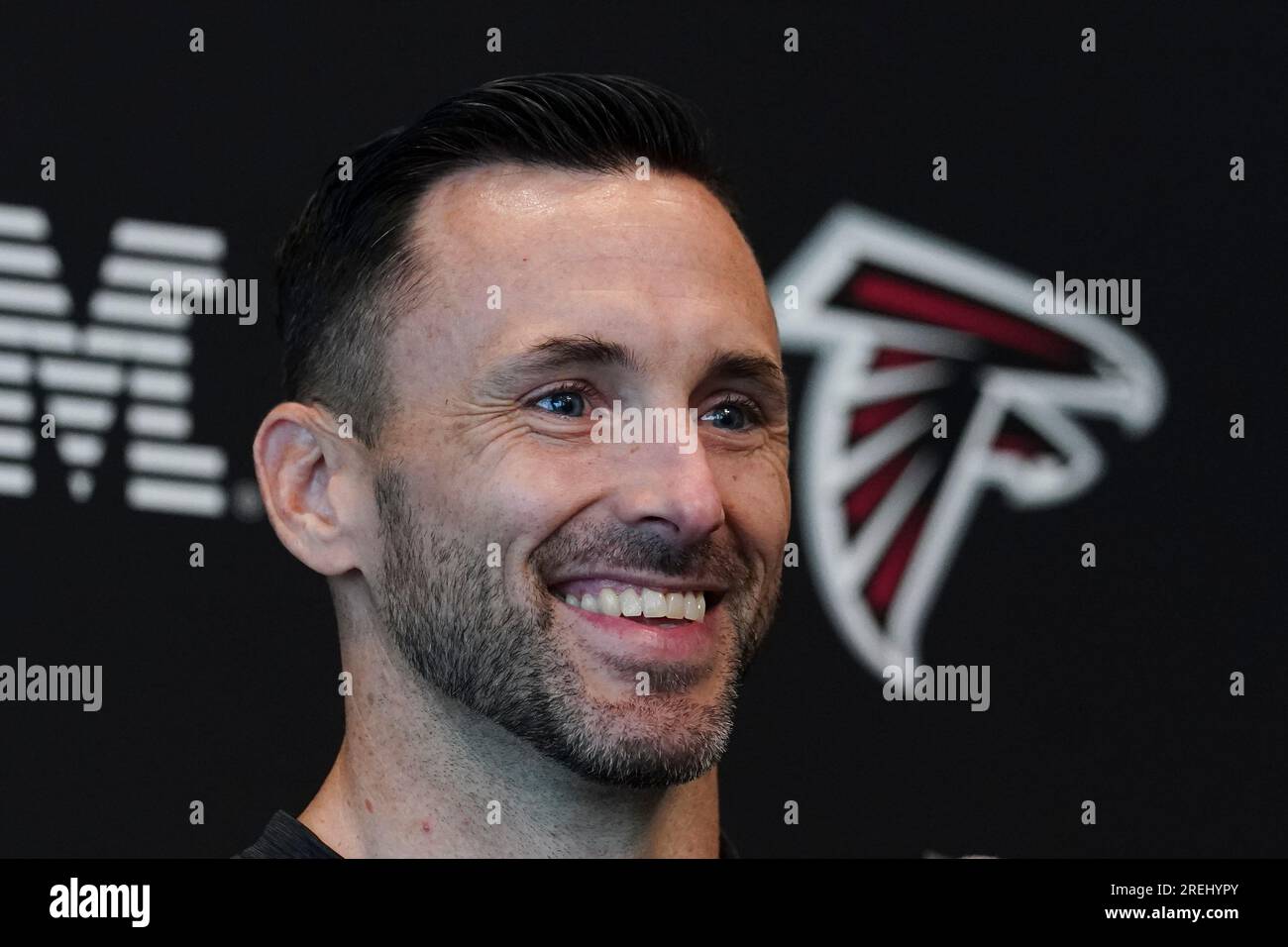 Atlanta Falcons assistant general manager Kyle Smith speaks to the ...