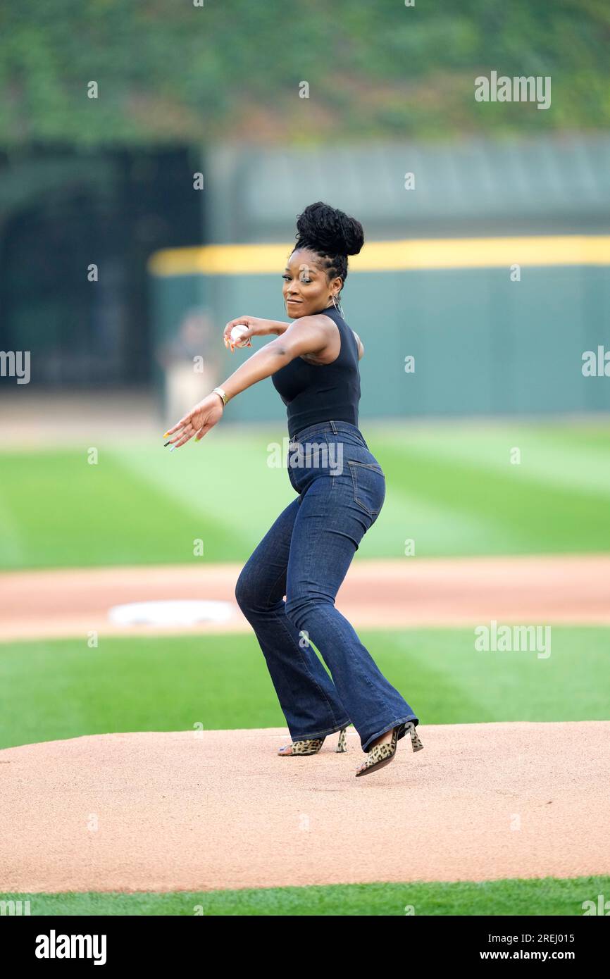 Actress Keke Palmer throws out a ceremonial first pitch before a ...