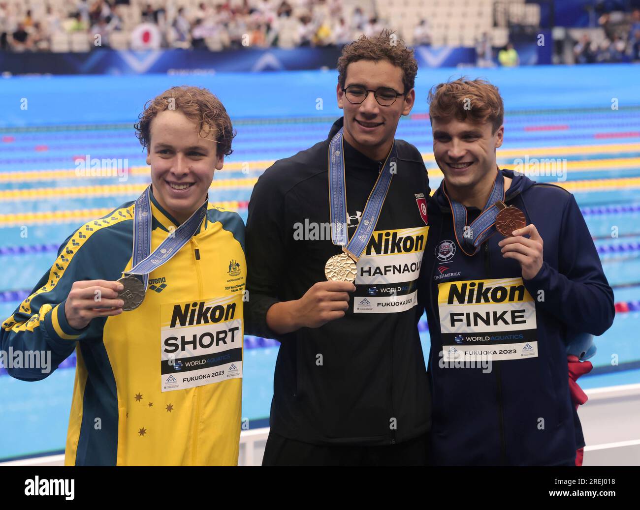 (L-R) Samuel SHORT of Australia,silver, Ahmed HAFNAOUI of Tunisia ...