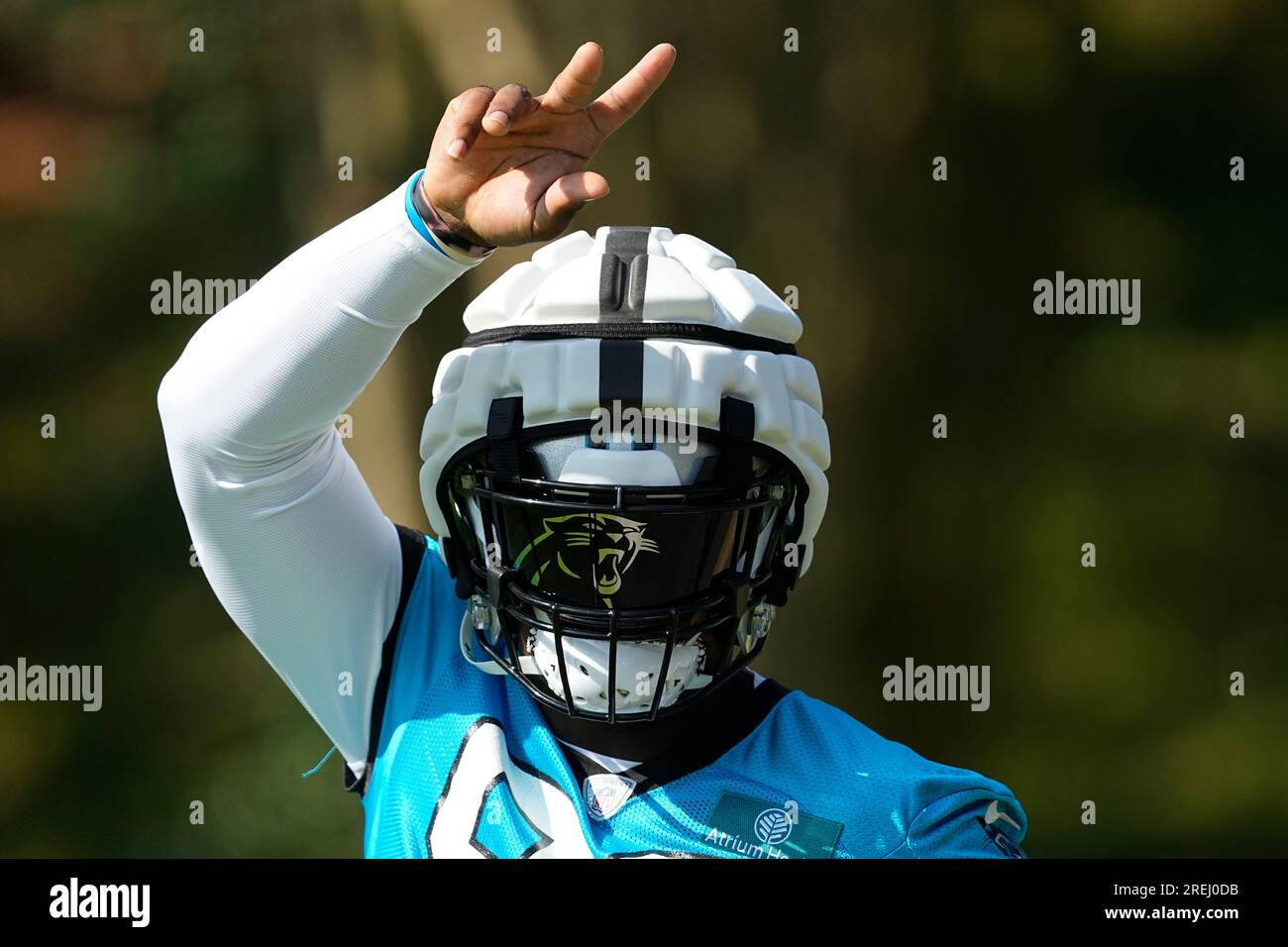 Carolina Panthers defensive end Marquis Haynes Sr. arrives at the NFL ...
