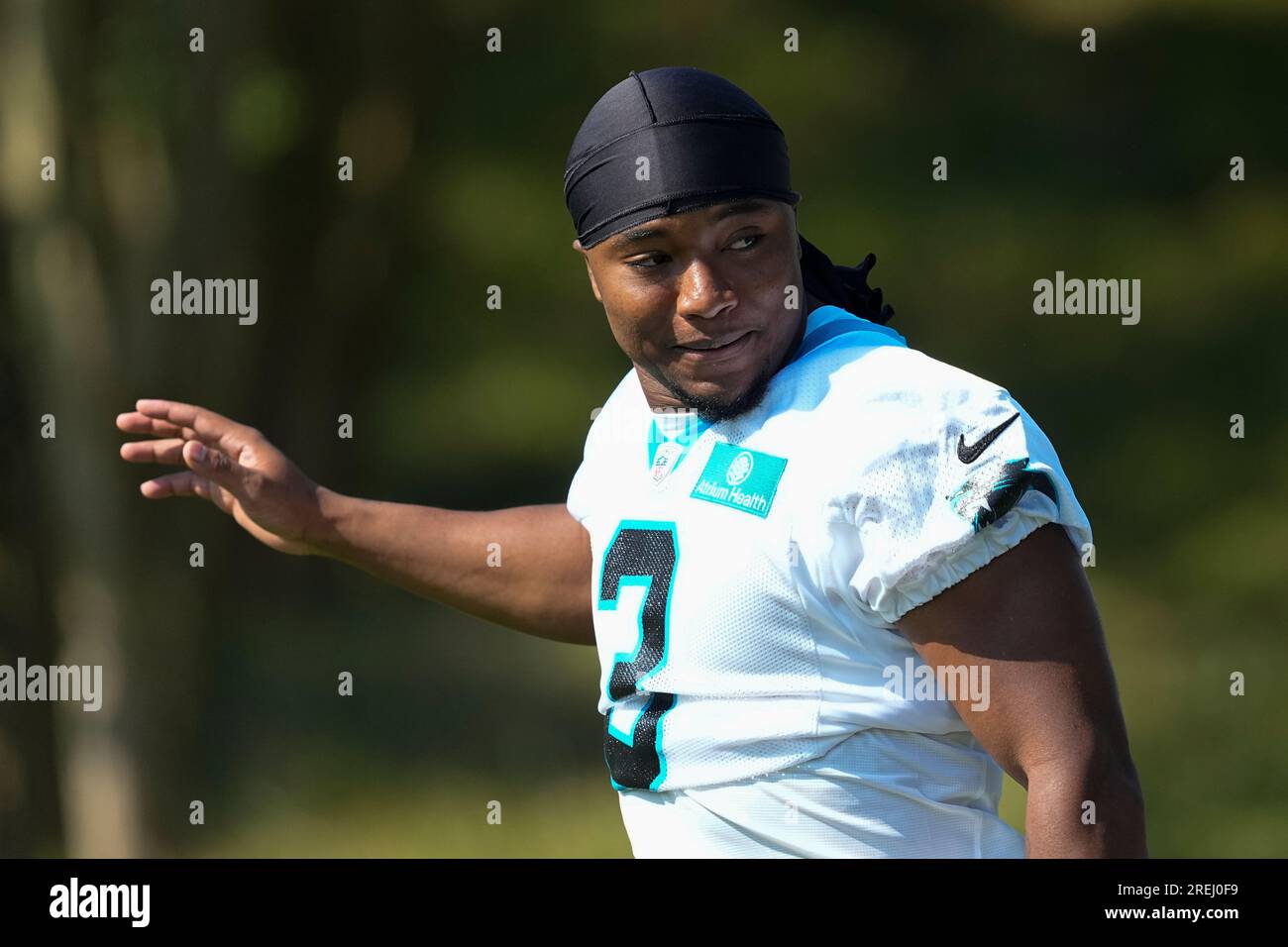 Carolina Panthers running back Raheem Blackshear arrives at the NFL ...