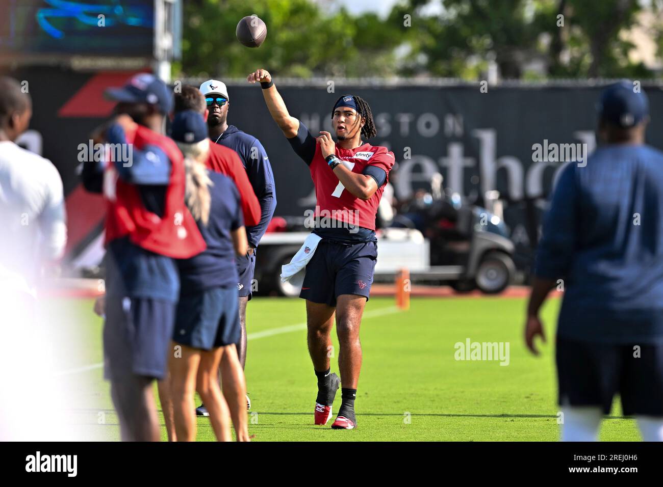 Houston Texans quarterback C.J. Stroud warms up prior to the NFL ...