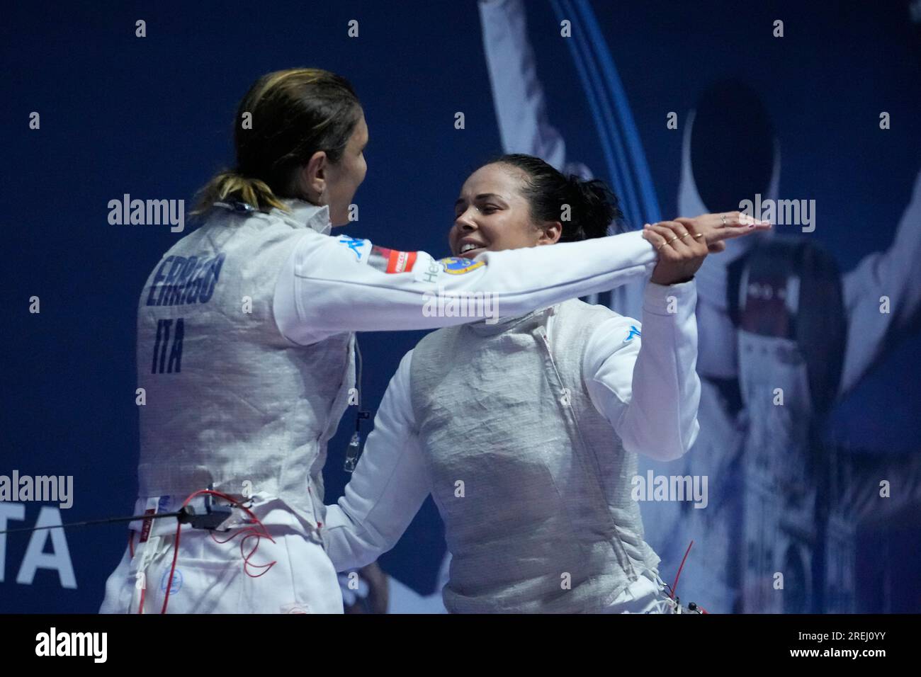 Italy's Alice Volpi, right, celebrates with Italy's Arianna Errigo ...