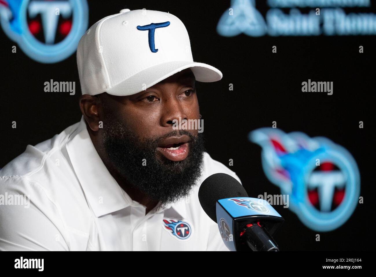 Tennessee Titans general manager Ran Carthon responds to questions from ...
