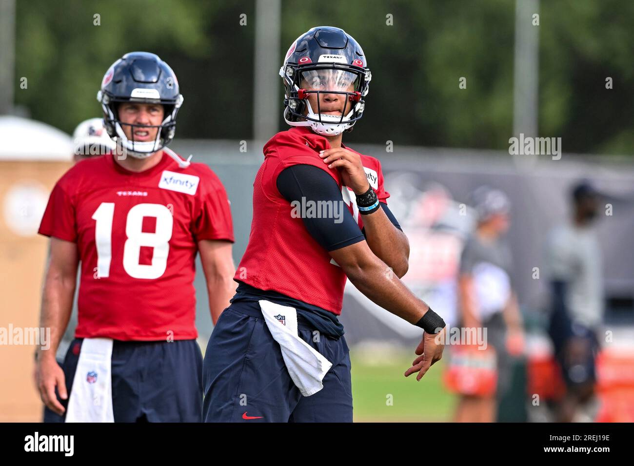 Houston Texans quarterback C.J. Stroud participates in a drill during ...