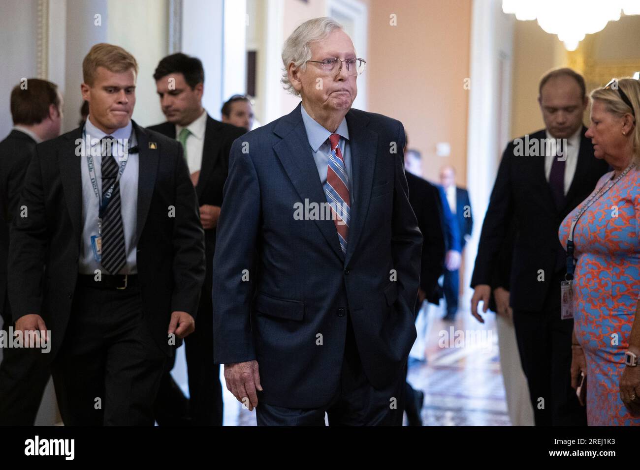 Senate Minority Leader Mitch McConnell (R-Ky.) rejoins a press ...