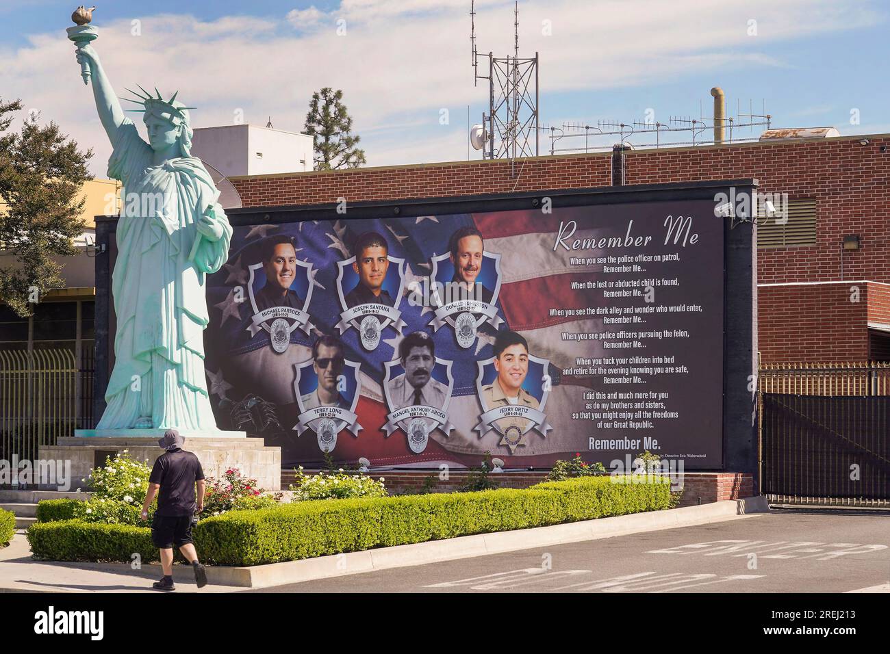A mural honoring fallen El Monte Police officers is seen outside the ...