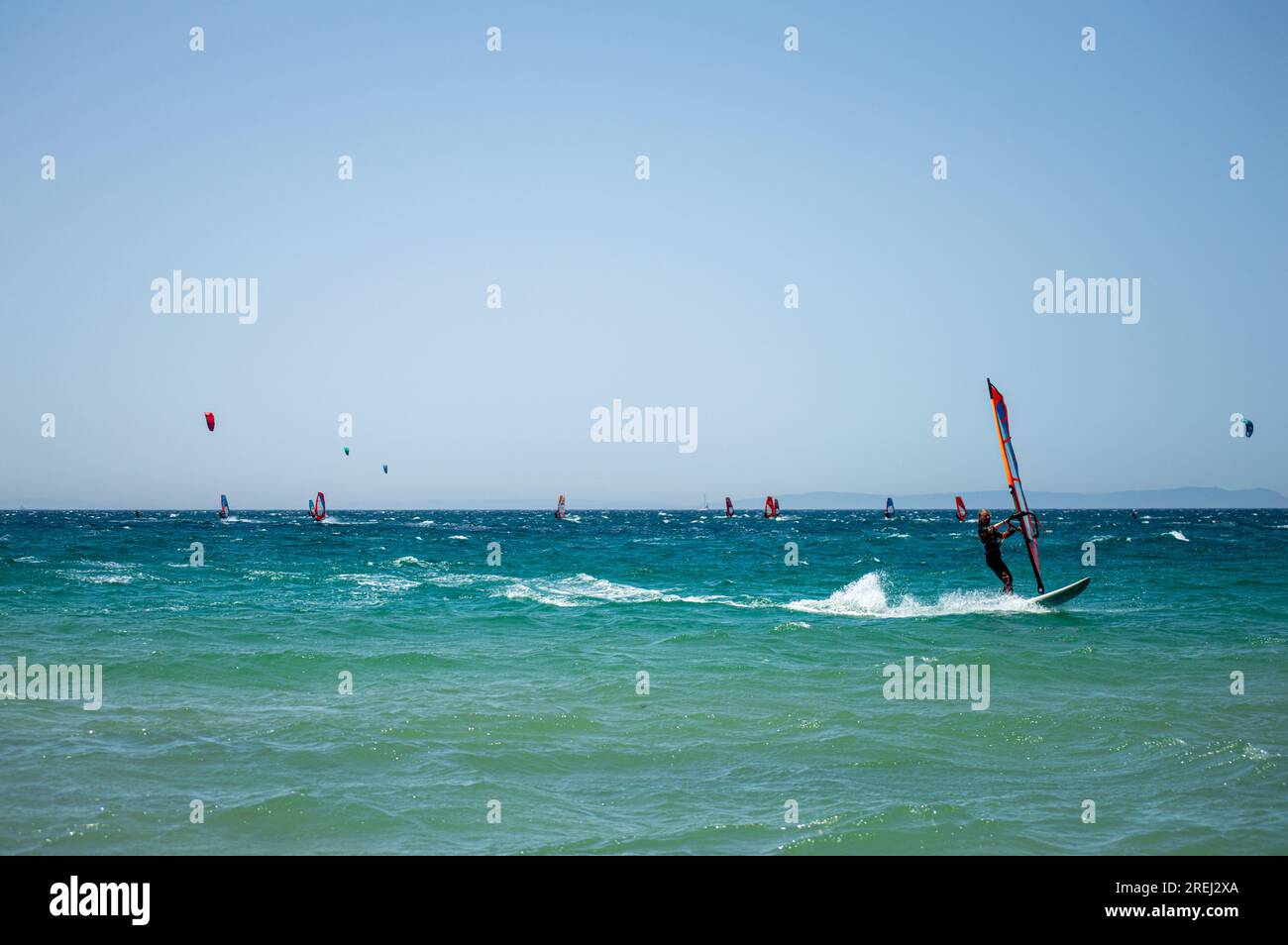 TARIFA, SPAIN - JUNE 17, 2023: Kitesurfing on Valdevaqueros beach ...