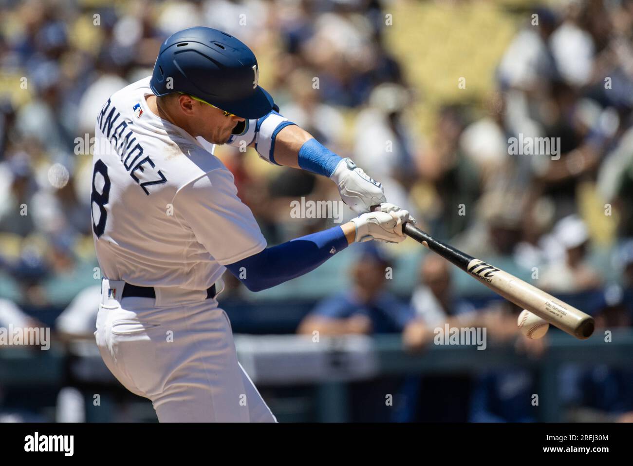 Los Angeles Dodgers' Kike Hernandez hits during the second inning of a ...