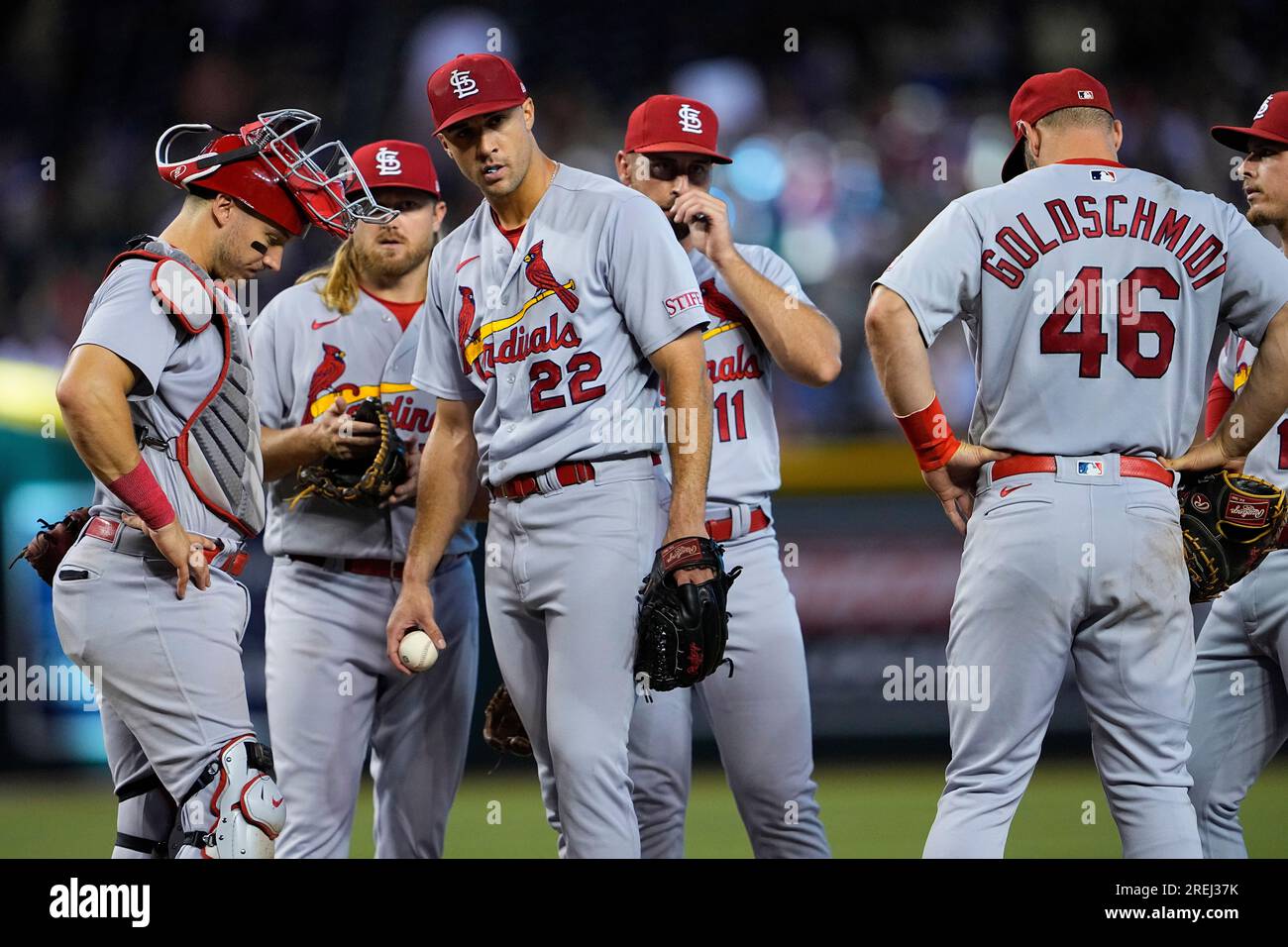 St. Louis Cardinals starting pitcher Jack Flaherty (22) waits to be ...