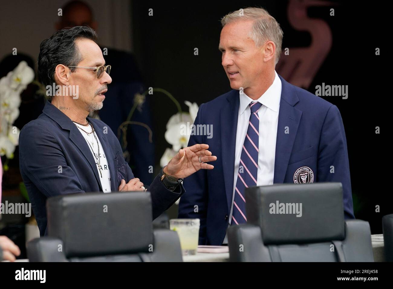 Marc Anthony, left, and Inter Miami sporting director Chris Henderson ...