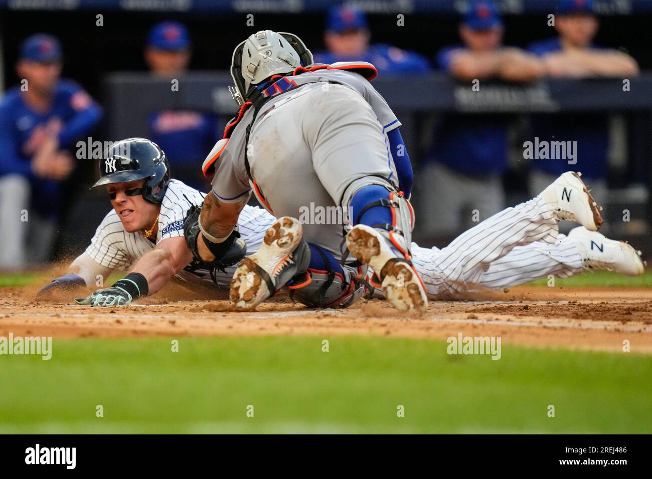 New York Yankees' Harrison Bader slides past New York Mets catcher ...