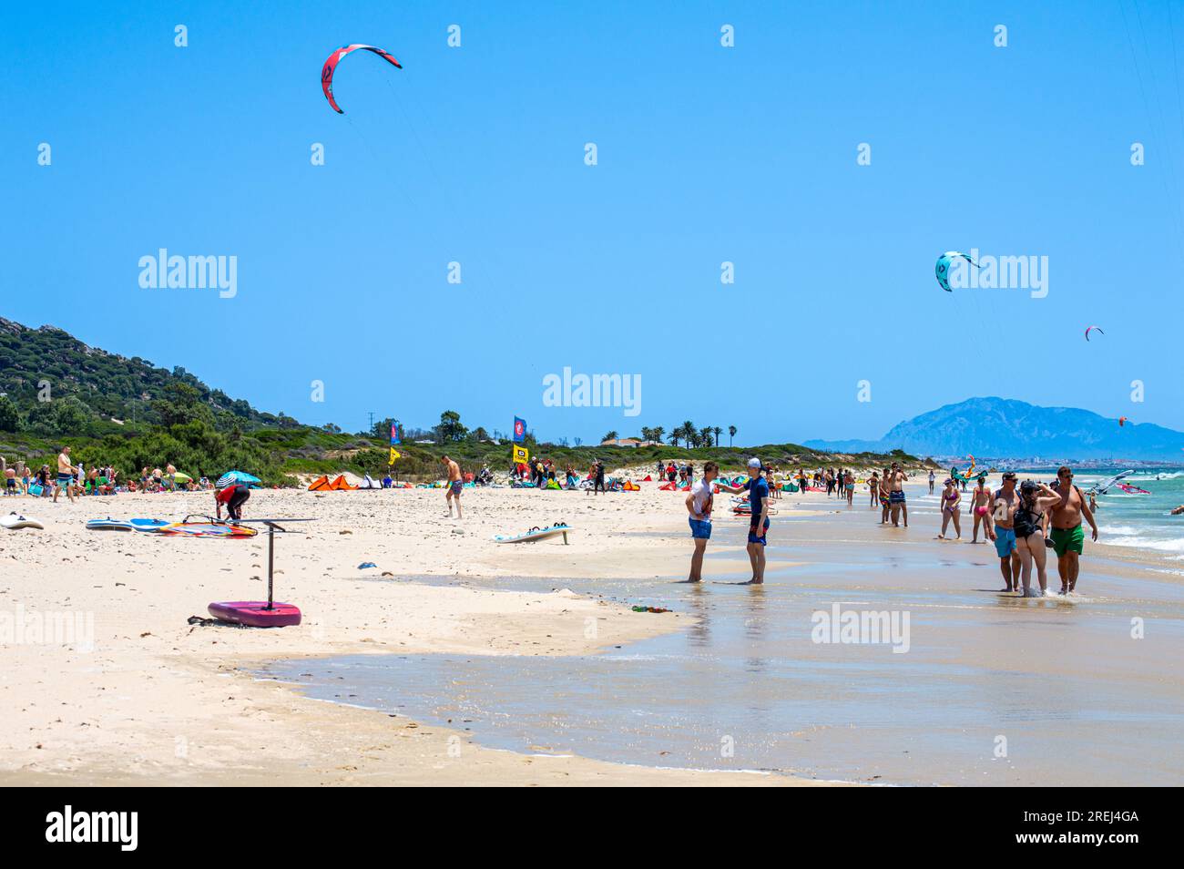 TARIFA, SPAIN - JUNE 17, 2023: Kitesurfing on Valdevaqueros beach ...