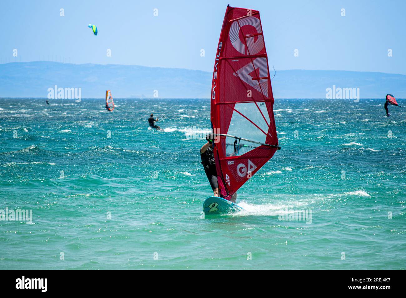 TARIFA, SPAIN - JUNE 17, 2023: Kitesurfing on Valdevaqueros beach ...