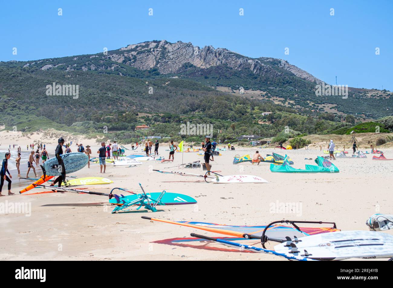 TARIFA, SPAIN - JUNE 17, 2023: Kitesurfing on Valdevaqueros beach ...