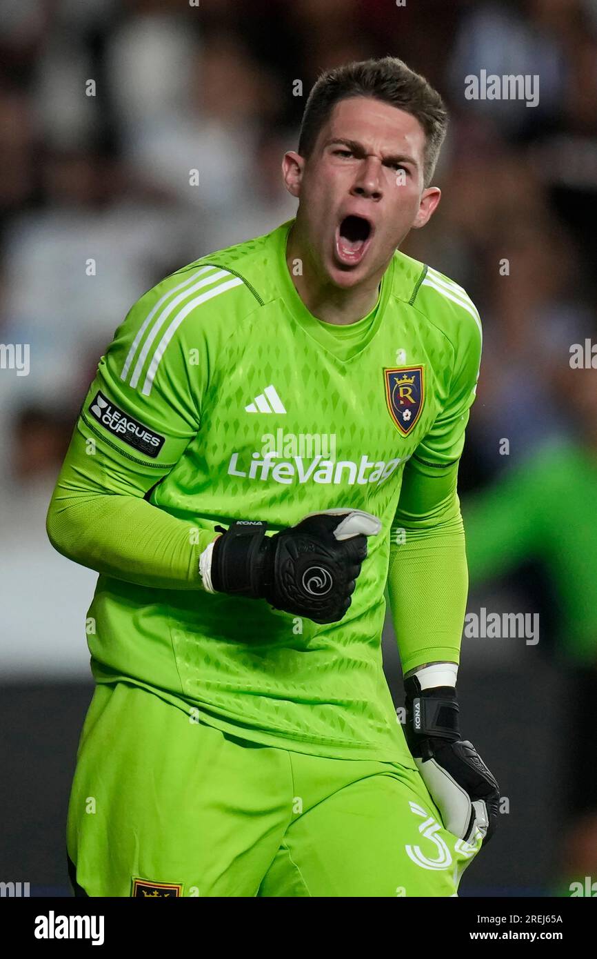 Real Salt Lake goalkeeper Gavin Beavers reacts after making a save ...