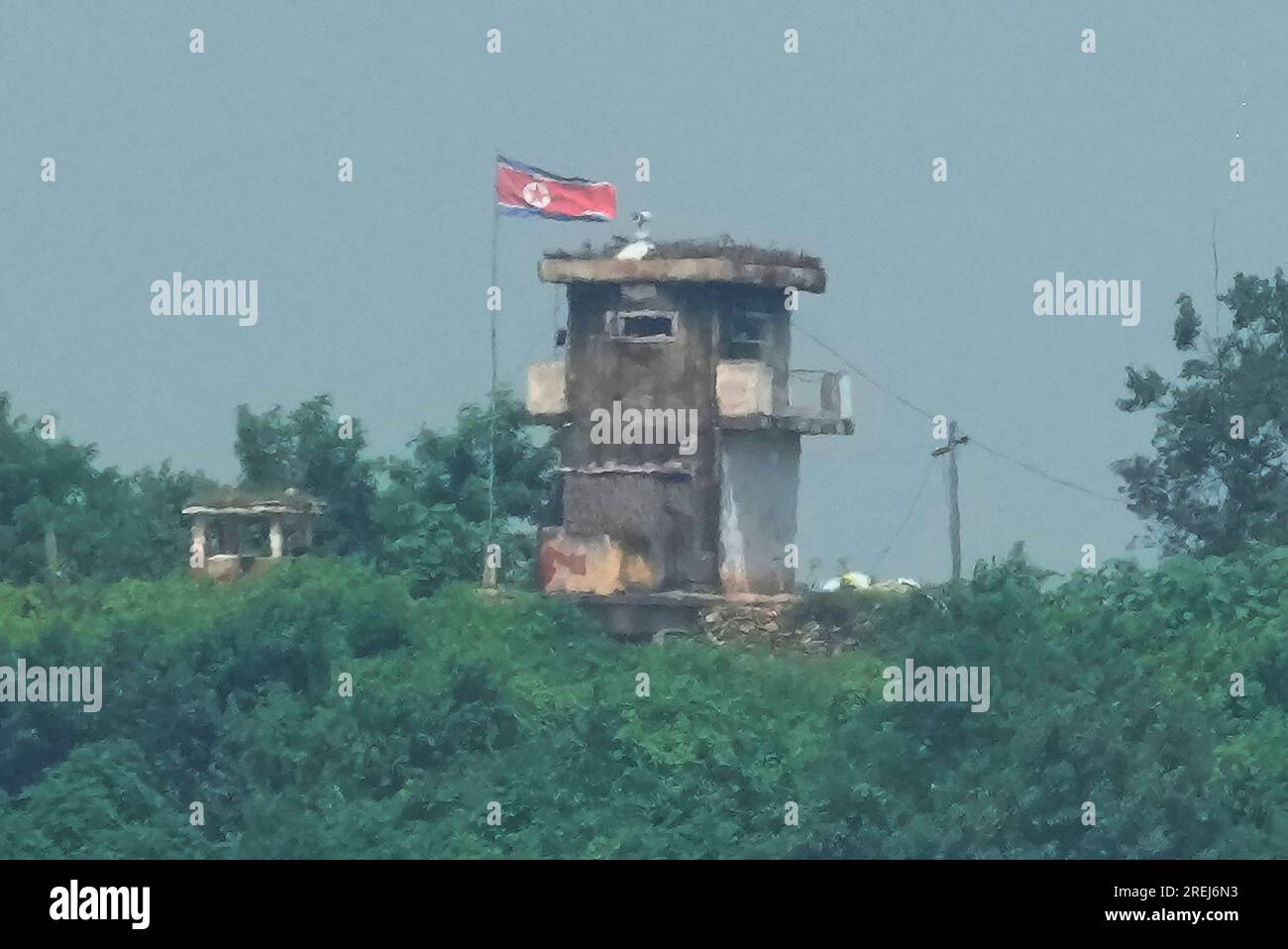 A North Korean military guard post is seen from Paju, South Korea, near ...