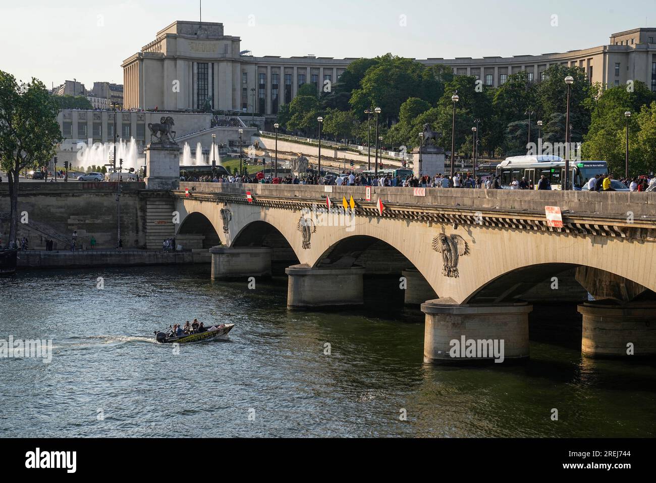 The Pont d' Iena, with the Trocadero in background, is photographed in ...