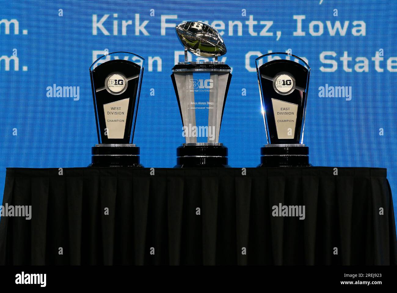 INDIANAPOLIS, IN - JULY 26: The B1G Trophies on display during the Big ...