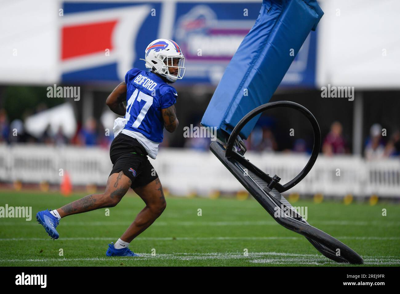 Buffalo Bills cornerback Christian Benford (47) runs a drill during ...
