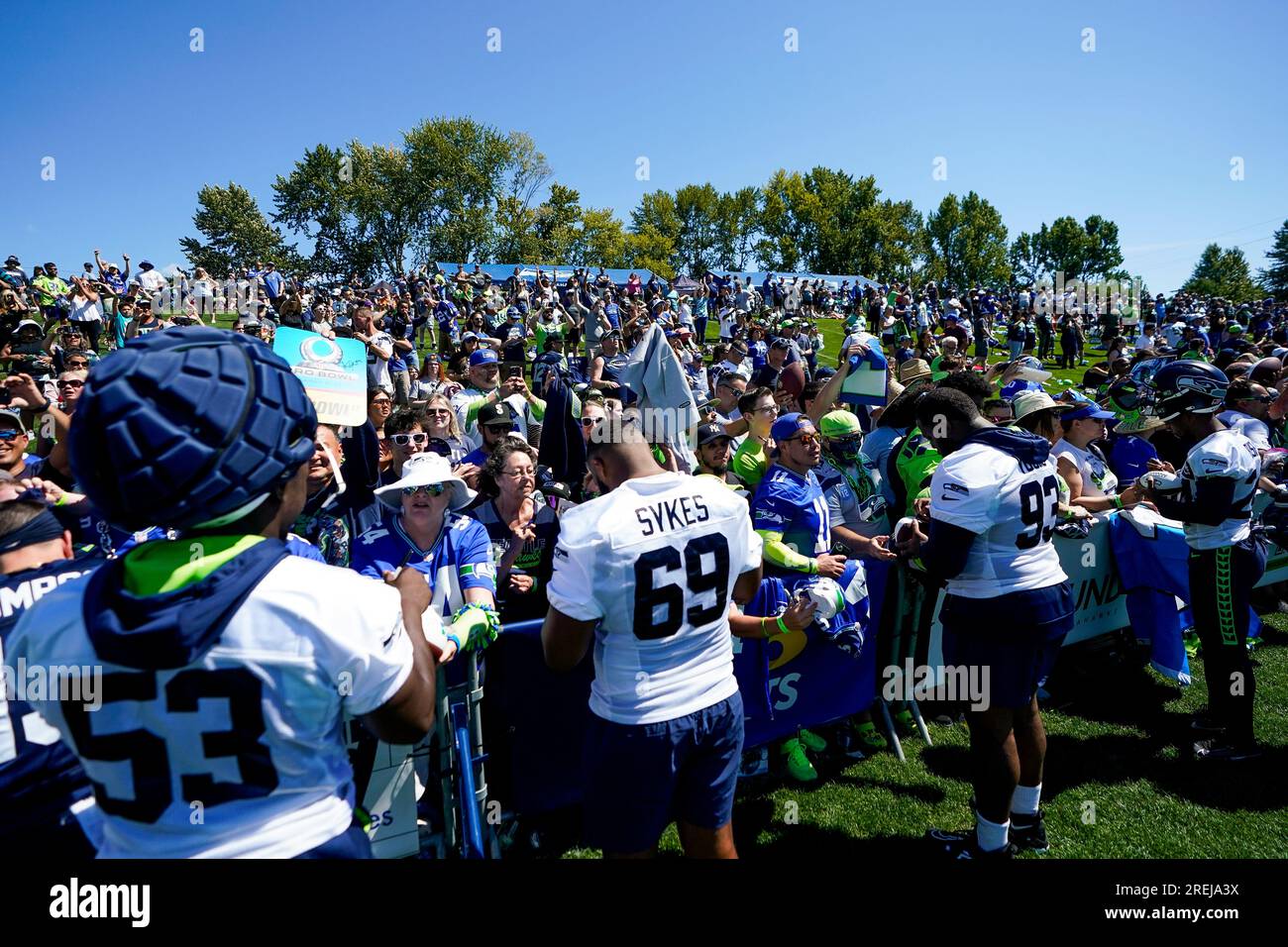 Seattle Seahawks linebacker Boye Mafe (53), defensive end Jacob Sykes ...
